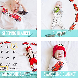 Baby Monthly Milestone Blanket boy | Free: Truck Costume + Star and Rectangular Felt Frames | Plush Extra Soft Fleece | Photography Backdrop Memory | Large 40" x 60" | Newborn