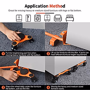 Ronlap Furniture Dolly, Furniture Movers with Wheels, 3 Wheel Dolly 4 Pack with Lifter, 6-Inch Steel Tri-Dolly, Pool Table Moving Dollys Heavy Furniture Roller Move Tools, 500Lbs Load Capacity, Orange