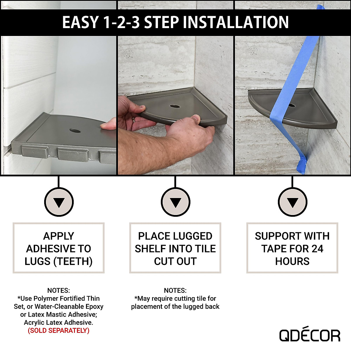 Questech Decor Shower Footrest, Wall Mounted Corner Shower Shaving Shelf, Lugged for New Construction, Shower Corner Shelf for Tiled Walls, 5 Inch Metro Lugged, Oil Rubbed Bronze