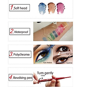 KAIQIKAIXI Waterproof Eyeliner, 12 Color Eyeliner, Eye Shadow Pencil, Eyebrow Pencil, Lip Liner, Multifunctional Color Painting Cosmetic Tool. (12Pcs)