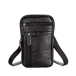 KRONDO Men's Leather Handbag Bag Small Crossbody Shoulder Bags Phone Wallet Satchel Pocket Camping Casual Daypack-Black