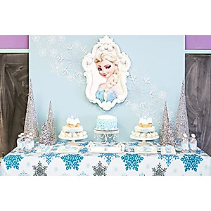 3Pcs Christmas Snowflake Tablecloth Table Cover Snowflakes Winter Plastic Tablecloth Winter Wonderland Decorations Scandinavian Snowflakes Table Cover for Christmas, Frozen Theme Party Supplies