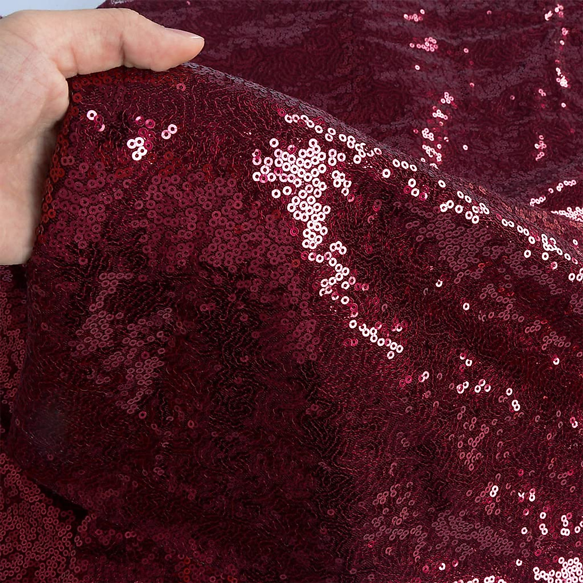 AMZLOKAE Fabric by The Yard Burgundy Sequin Fabric Glitter Fabric Shower Curtain Lining Fabric by The Yard for Dress Clothing DIY Sewing Material (1 Yard, Burgundy)