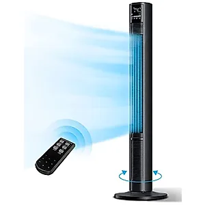 Tower Fan, 46" Oscillating Powerful Bladeless Floor Fan with remote, Quiet Cooling Fan with 4 Speeds and Modes, Built-in 12H Timer LED Display, Portable Stand Fan for Home Bedroom and office Use