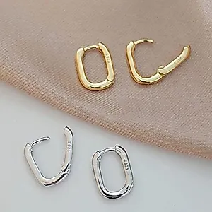 925 U Shape Hoop Earrings, Paperclip Link Chain Jewelry, Small Huggie Earrings for Women Gold