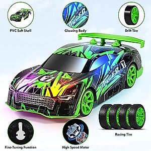 BIFYTON RC Drift Car, Remote Control Car with LED Lights Glow and Drifting Tire,14KM/H Fast High-Speed Rc Car with 2 Rechargeable Batteries, Suitable for 4-7, 8-12 Boys Girls Kids Gift