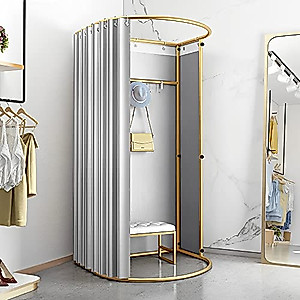 ARKANTOS Portable Changing Room Dressing Room with Shading Curtain Clothing Store Fitting Room Frame with Curtain and Hook, Changing Room for Clothing Store (Silver-Grey)