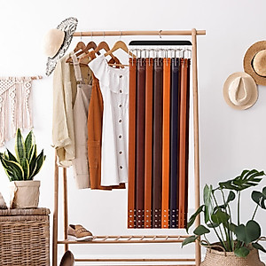 MaxGear Belt Hanger for Closet Max 42 Belts, Lotus Wood Belt Organizer with 14 Hooks, 360°Rotating Belt Holder Large Capacity Belt Rack for Belt, Tie, Bra, Tank Top & Underwear Storage - Black, 1 Pack