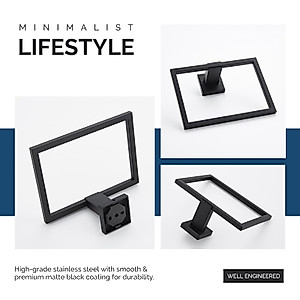 Towel Holder Matte Black, Angle Simple Stainless Steel Bathroom Hand Towel Rack, Square Towel Ring for Wall, 7.09-Inch