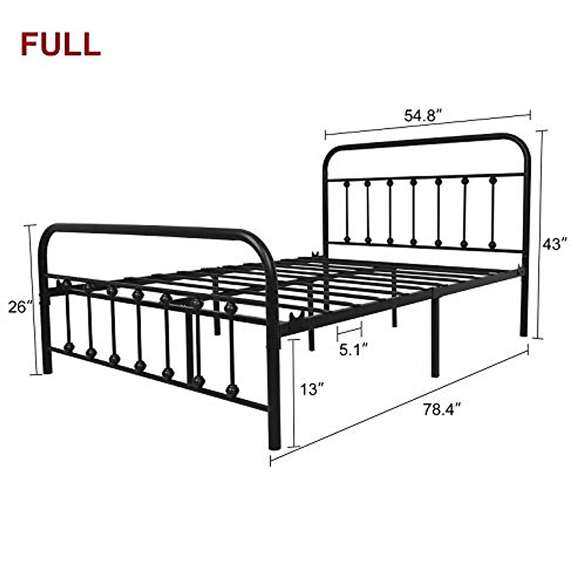 NEEBIRGELIA Black Metal Bed Frame Full Size with Headboard and Footboard Single Platform Mattress Base,Metal Tube and Iron-Art Bed（Full,Black）
