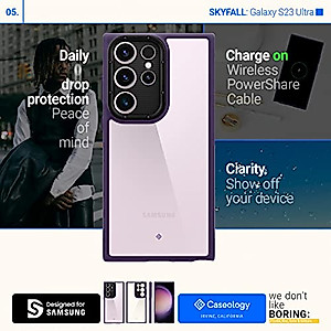 Caseology Skyfall Clear Case Compatible with Samsung Galaxy S23 Ultra Case 5G [ Ultra-Clear Anti-Yellowing ] Military Grade Drop Tested (2023) - Matte Black