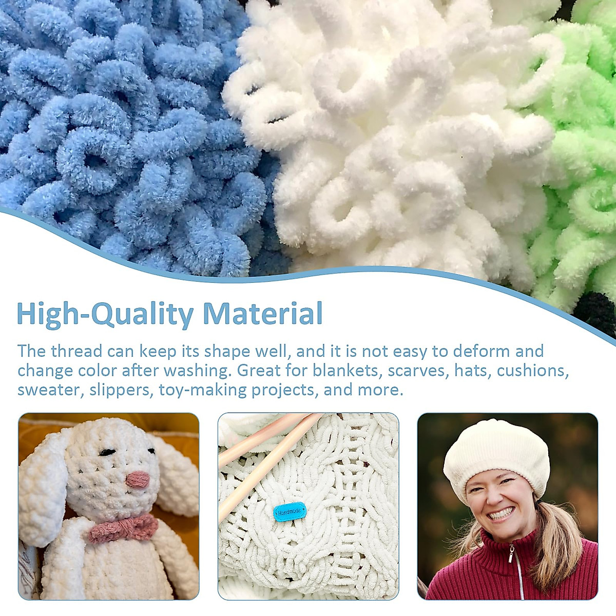 6 Pieces Plush Yarn, Soft Velvet Yarn Chenille Yarn for Crocheting Super Bulky 300g (328yds) Baby Blanket Yarn, Milk White Yarn for Knitting Sweaters, Scarves, Shawls, Cushions, DIY Crafts