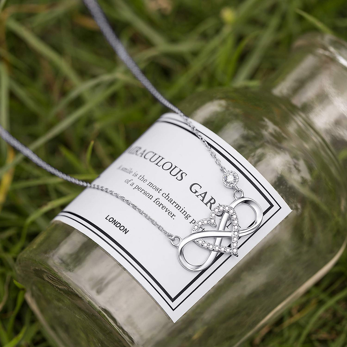 BlingGem Necklace for Women White Gold-Plated 925 Sterling Silver Cubic Zirconia Infinity Heart Pendant Anniversary Birthday Gift for Women Wife Mom