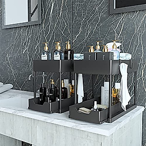 petisal 2-PACK Under Sink Organizers and Storage with Sliding Drawer，2-Tier Bathroom Under Sink Shelf Rack,Multi-Functional Cabinet Storage Space Saver For Kitchen/Bathroom/Bedroom/Office.