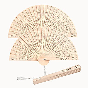 Merkaunis 50 PCS Wooden Folding Fans Wedding Fans Chinese wooden Fan with Tassel Hand Held Folding Fans Hollow Pattern for Women Foldable Wedding Gifts Baby Shower Party Favor and Home Decorations