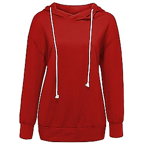 Womens Casual Hooded Sweatshirt Loose Drawstring Pullover Hoodies Plus Size Cowl Neck Long Sleeve Hoodie Blouses