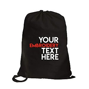 Custom Cotton Laundry Bags - Add Your Embroidered Name or Monogram - Personalized Large Drawstring Washable Hamper Tote for College, Dorms, Bathroom Organizer, Travel