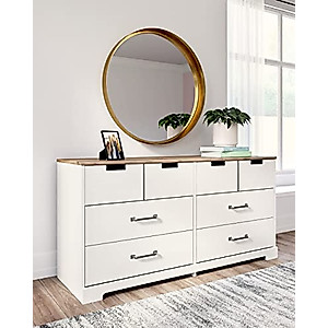 Signature Design by Ashley Vaibryn Farmhouse 6 Drawer Dresser with Smooth-Gliding Drawers and Safety Stop, White & Light Brown