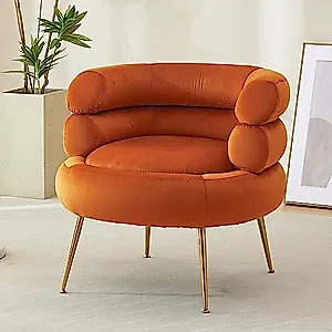 (77 x 72 x 72) Cm(L x W x H) Orange Elvet Accent Chair with Arms for Living Room, Modern Single Sofa Armchair with Ottoman Upholstered Reading Club Chair for Bedroom Office Decorative