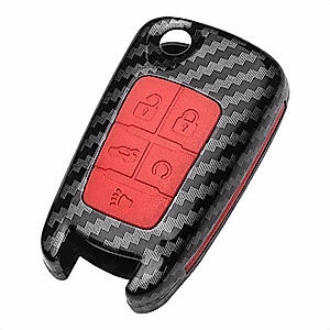 TANGSEN Flip Key Fob Case Compatible with Buick Chevrolet Chevy GMC 3 4 5 Button Keyless Entry Remote Control Accessories Personalized Double Protective Cover ABS Plastic Carbon Fiber Red Silicone