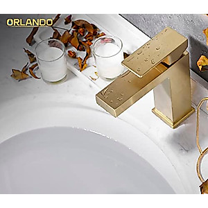 Brushed Gold Bathroom Faucet Single Hole, Modern Brass Bathroom Sink Faucet, Orlando Single Handle Vanity Faucet with Pop-up Drain Assembly and Supply Line, Brushed Gold