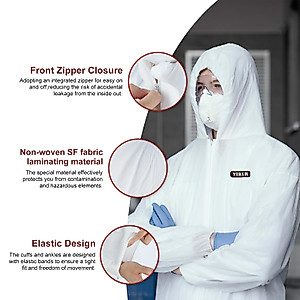 YIBER Hazmat Suit Disposable Coverall | Heavy Duty Full Body Paint Coverall & Suit in 7 Sizes with Multiple Specifications for Men & Women Without Hood - Breathable & Water Resistant