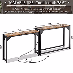 IDEALHOUSE Console Table, Sofa Tables Narrow Long Entryway Table, 79” Industrial Console Table with Outlet, Behind Couch Table for Living Room, Hallway, Foyer, Rustic Brown (Brown)