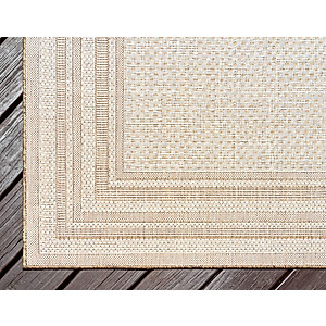 Unique Loom Outdoor Border Collection Area Rug - Multi Border (4' 1" x 6' 1" Rectangle, Tan/ Light Brown)