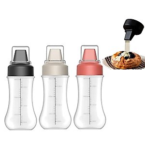 YYYFEI 5-hole Sauce Squeeze Bottles with Lid，9.87oz/280ml Plastic Condiment Bottles for Ketchup Peanut Butter Ketchup Salad Dressing Mustard ，with Scale and Labels,3pcs