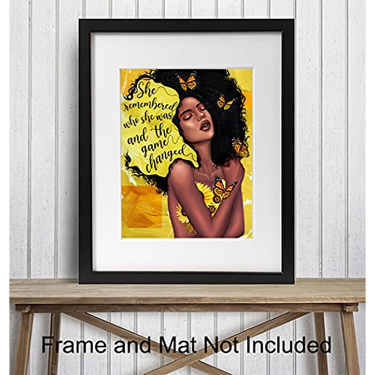 African American Woman Black Art - She Remembered Who She Was And The Game Changed Inspirational Wall Decor - Positive Quotes - Encouragement Gifts for Women - Motivational Posters - Uplifting Gifts