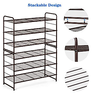 Bextsrack 3-Tier Shoe Rack, Stackable & Adjustable Wire Grid Shoe Shelf Storage Organizer for Closet Bedroom Entryway - Bronze