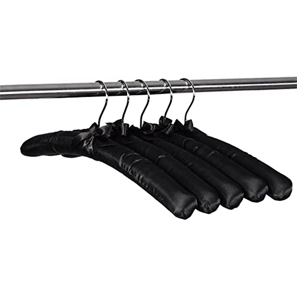 WODMB Practical 15 Inch Large Satin Padded Hangers,Silk Hangers for Wedding Dress Clothes(Black,5 Pack)