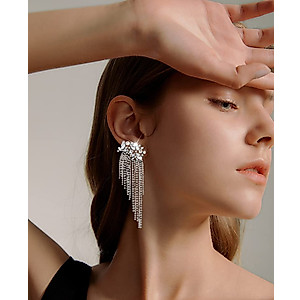 LOVE&CLOVER Earrings for women dangling, Crystal Drop Dangle Earrings Elliptical Ring Teardrop Women Wedding Gift Rose Gold (BLACK)