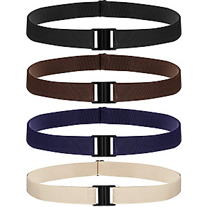 4 Pieces Women Elastic Stretch Belt Invisible No Show Waist Belt with Flat Buckle (Black Blue Khaki Coffee)