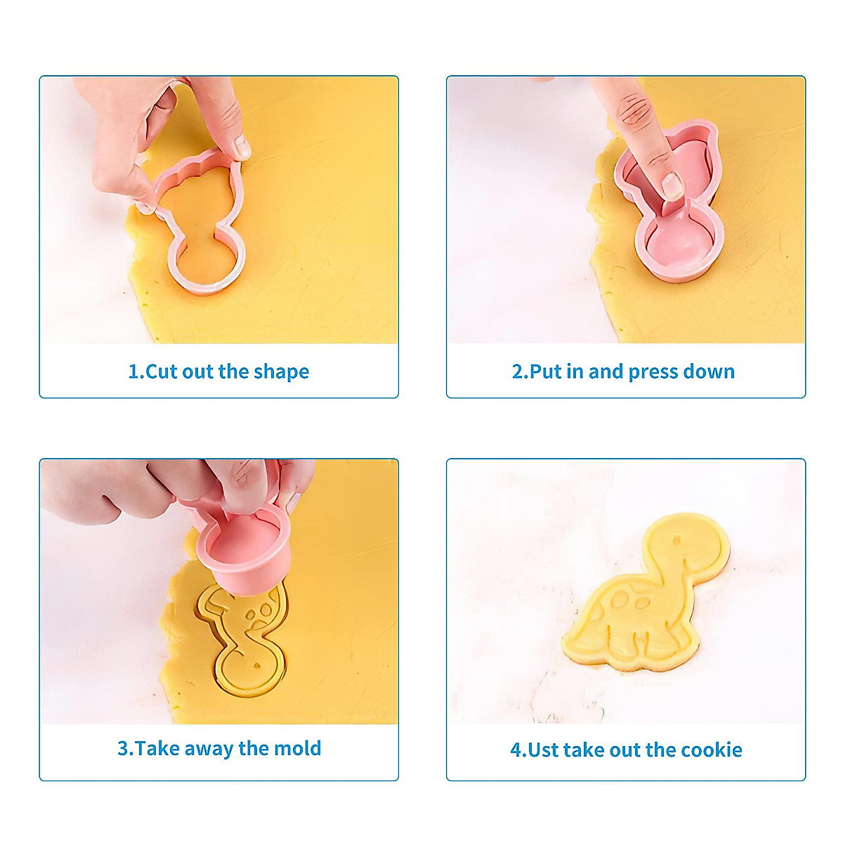 Dinosaur Cookie Cutters Set, 8 Pcs Plastic Dino Cookie Cutters - 3D Cartoon Cookie Candy Food Fondant Pie Cutters Stampers Molds for DIY Biscuit Cheese Baking