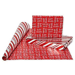 American Greetings 80 sq. ft. Reversible Christmas Foil Wrapping Paper Bundle, Red, Black and Silver, Candy Cane Stripe, Snowmen and Santa Belt (4 Rolls 30 in. x 8 ft.)