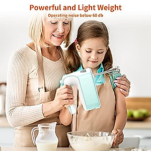 CBQ Hand Mixer Electric, 9 Speed 400W Handheld Mixer with Digital Display, Touch Button, Turbo, Snop-On Storage Case, 5 Stainless Steel Accessories, Mixer Electric Handheld for Cake, Cookie, Egg, Cream, Dough (Ice Blue + White)