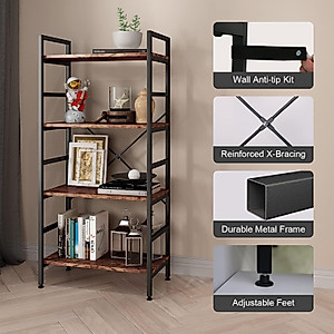 Mellingcasa 4 Tier Wood Shelving Unit,Adjustable Bookshelves Organizer,Office Shelves Small Book Shelf,Display Rack Shelves for Living Room,Bedroom and Office(4 Tier Bookshelf)