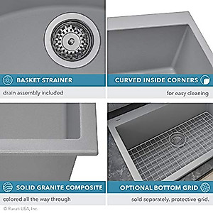 Ruvati 30 x 17 inch Granite Composite Undermount Single Bowl Kitchen Sink - Silver Gray - RVG2030GR