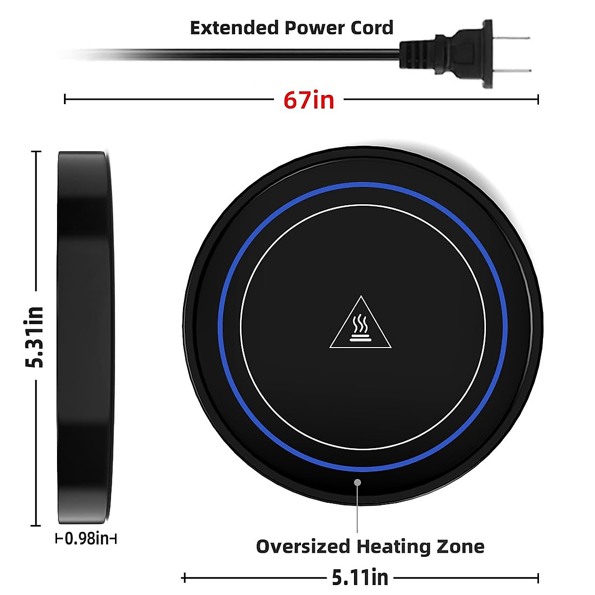 Dimux Coffee Warmer with Mug Set - Electric Beverage Cup Warmer for Desk Office Home Use, Candle Warmer Heating Plate with Gravity Switch Auto Shut Off (Up to 131F/55C), 12oz (Blue Set)