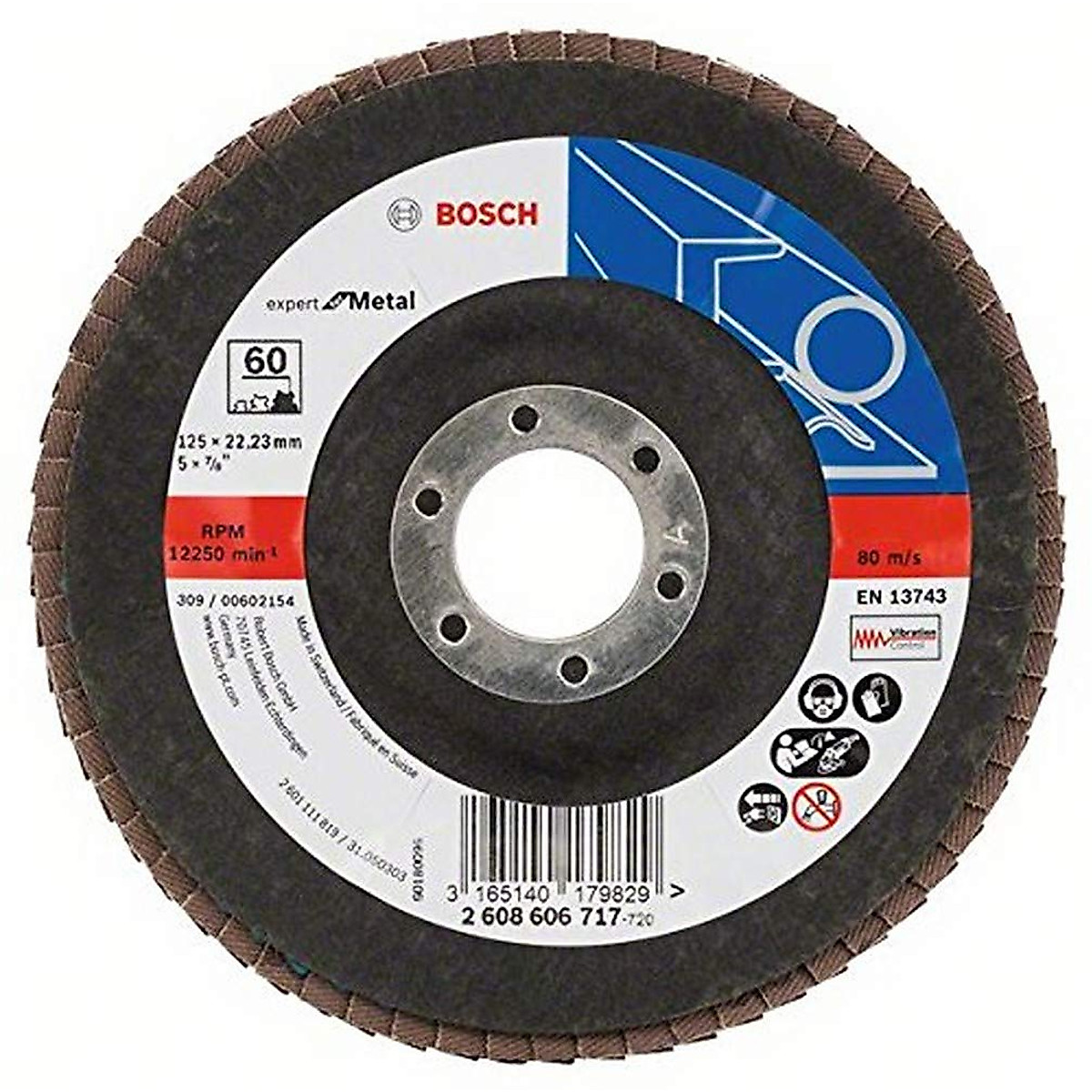 Bosch Professional 2608606717 Flap disc X551, Expert for Metal 125 mm, 22.23 mm, 60, Black/Brown