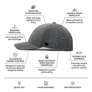 melin A-Game Hydro, Heather Charcoal, Men’s Performance Snapback Hats, Water-Resistant Fitted Baseball Caps for Men & Women, Golf, Running, or Workout Hat, Medium-Large