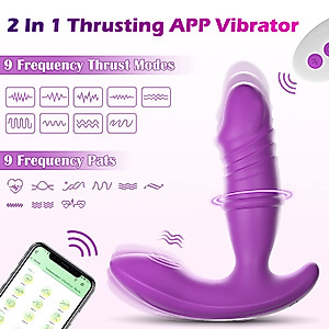 Thrusting Dildo Wearable G Spot Vibrator Adult Sex Toys for Women, APP & Remote Control Clitoral Stimulation Butterfly Panty Vibrator with 9 Pat Modes and 9 Thrusting Vibrations for Couple