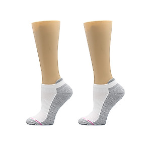 Dr. Motion Womens Low Cut Cushioned Breathable Compression Ankle Socks with Arch Support 6 Pairs (White)
