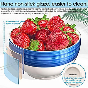 REOMORE Large Cereal Bowls Soup Bowls - 25 oz Ceramic Bowls for Rice, Breakfast, Ramen, Serving Bowls Set for Kitchen - Dishwasher & Microwave Safe Bowls Set of 6, Assorted Blue