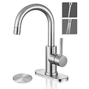 Tohlar Bar Sink Faucet Brushed Nickel, Single Handle Bathroom Faucet for Sink 1 or 3 Hole, Wet Bar/Pre-Kitchen Faucet with 4-Inch Deck Plate & Sprayer, Bathroom Sink Faucet with 360°Swivel Spout