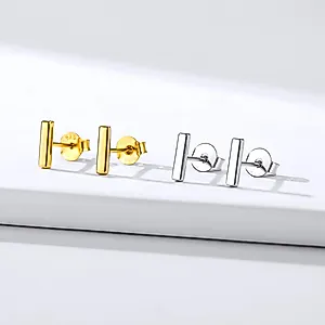 ChicSilver Minimalist Bar Earrings for Women Hypoallergenic 925 Sterling Silver Simple Small Geometric Stud Earrings for Sensitive Ears Valentines Day Gifts for Mothers Day