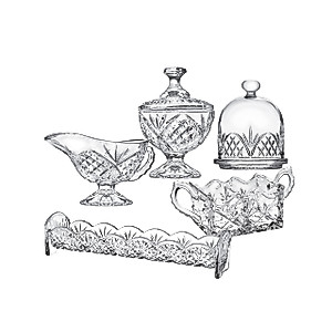 Godinger Serving Hostess Set - Butter Dish, Sugar and Creamer, Packet Holder, Cracker Tray - 5 Piece Set, Dublin Collection