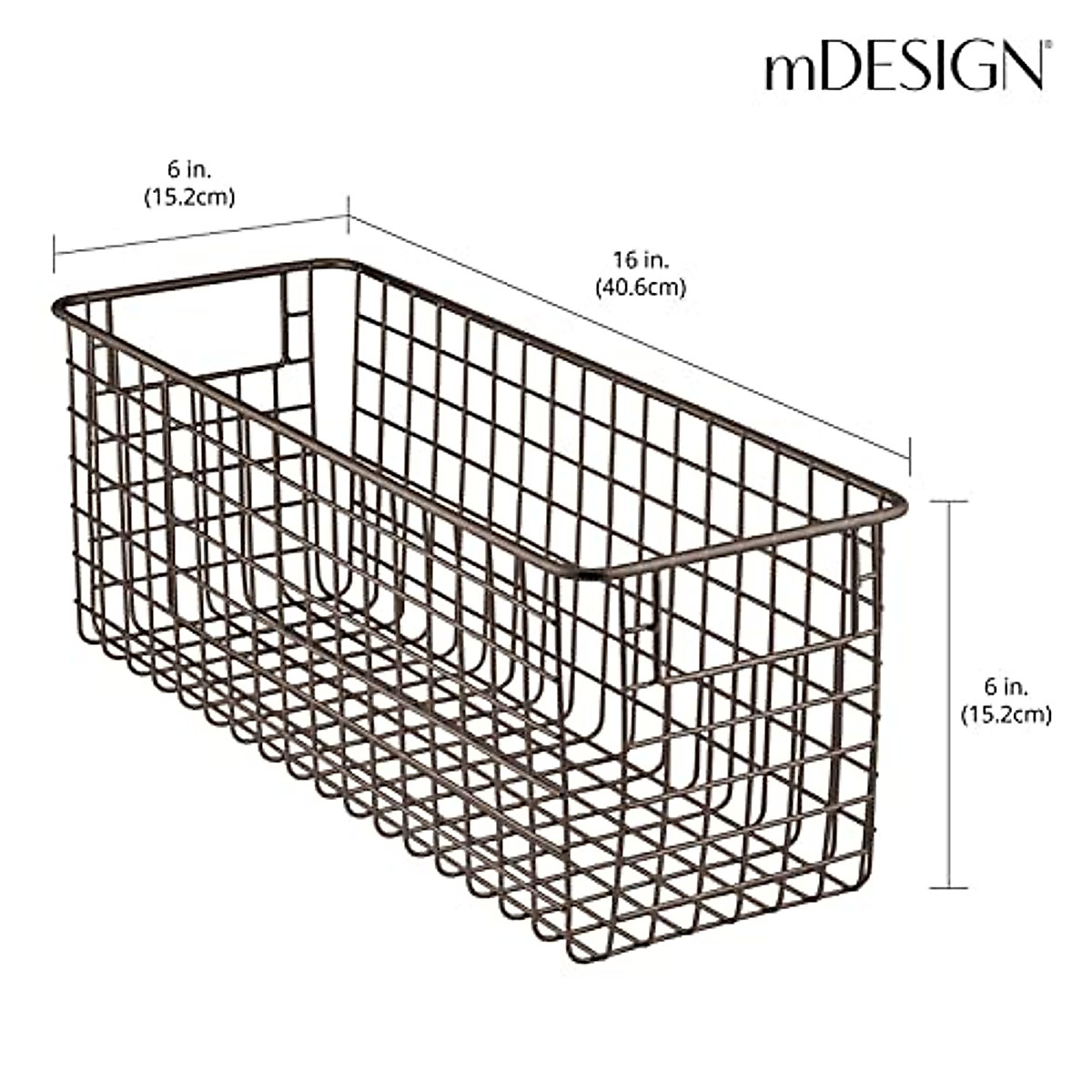mDesign Slim Metal Wire Food Storage Organizer Basket with Handles - Organization in Kitchen Cabinets, Pantry Shelf, Bathroom, Laundry Room, Closets, Garage, Concerto Collection, 2 Pack, Bronze