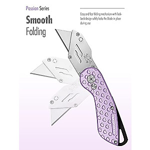 FantastiCAR Folding Utility Knife Cute Box Cutter, Chic Pattern on Metal Body with Extra 5 Blades (Purple-Hearts)